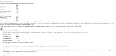 Solved Excel Activity Calculating The WACC Here Is The Condensed Course Hero