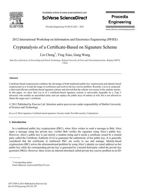 pdf cryptanalysis of a certificate based on signature scheme