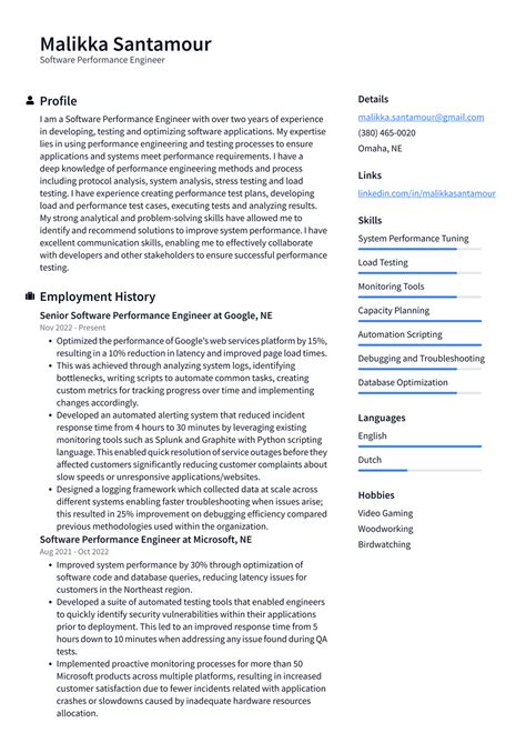 Amazon Software Performance Engineer Resume Examples