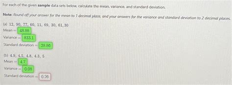 solved for each of the given sample data sets below