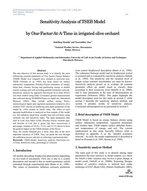 Pdf Sensitivity Analysis Of Tseb Model By One Factor At A Time In Irrigated Olive Orchard