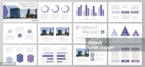 그래프와 차트 다목적 프레 젠 테이 션 템플릿 슬라이드 보라색 요소의 집합입니다 전단지와 전단지 기업 보고서 마케팅 광고 연례