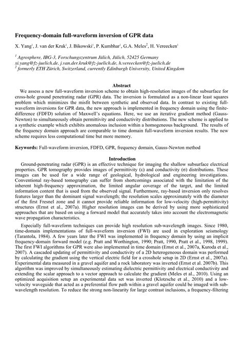 PDF Frequency Domain Full Waveform Inversion Of GPR Data