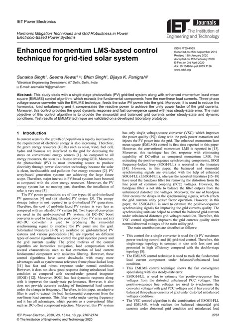 Enhanced Momentum Lms Based Control Technique For Grid Tied Solar System Request Pdf