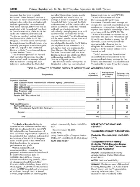 Notice Transportation Worker Identification Credential Program
