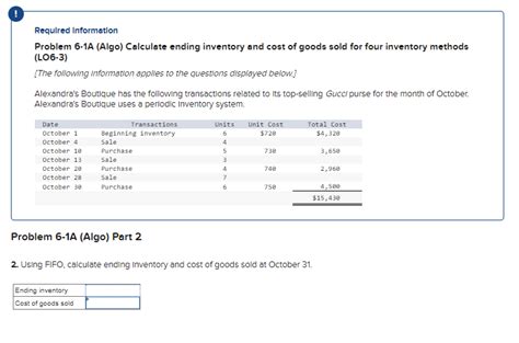 solved 1ing fifo calculate ending inventory and cost of