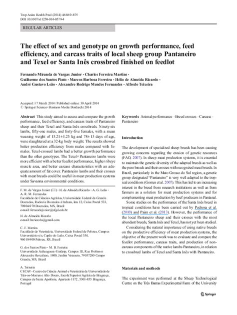 Pdf The Effect Of Sex And Genotype On Growth Performance Feed Efficiency And Carcass Traits
