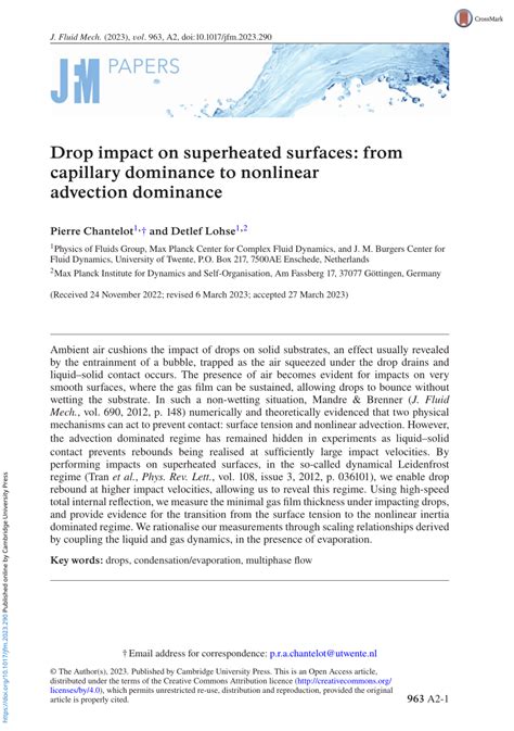 Pdf Drop Impact On Superheated Surfaces From Capillary Dominance To Nonlinear Advection Dominance