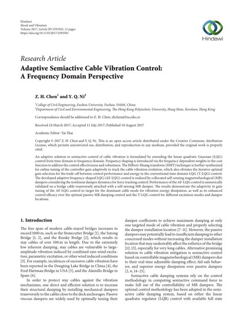 Pdf Adaptive Semiactive Cable Vibration Control A Frequency Domain Perspective