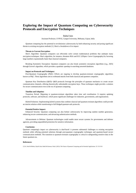 pdf exploring the impact of quantum computing on cybersecurity