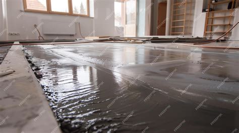 Wet Selfleveling Floor Compound Applied In A Spacious Room Under