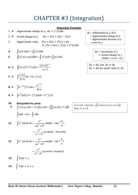 SOLUTION: Mathematics Integration Complete Formula List. - Studypool