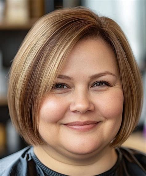 Slimming Sleek Bob For Fat Faces And Fine Hair With Blonde Highlights