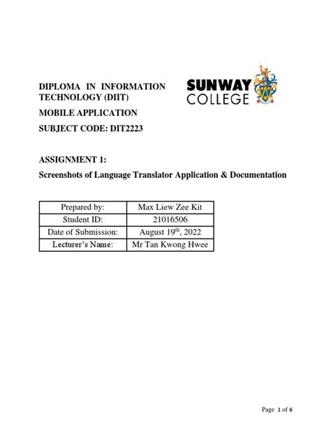 Mobile Application Assignment 1 Max Liew Zee Kit Pdf