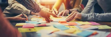 Premium Photo Corporate Team Brainstorming Session With Sticky Notes