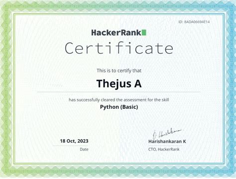 Thejus Asokan On Linkedin Python Hackerrank Certification