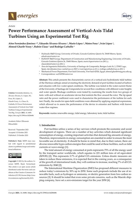 Pdf Power Performance Assessment Of Vertical Axis Tidal Turbines