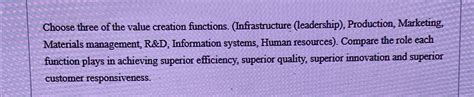 Solved Choose Three Of The Value Creation Functions