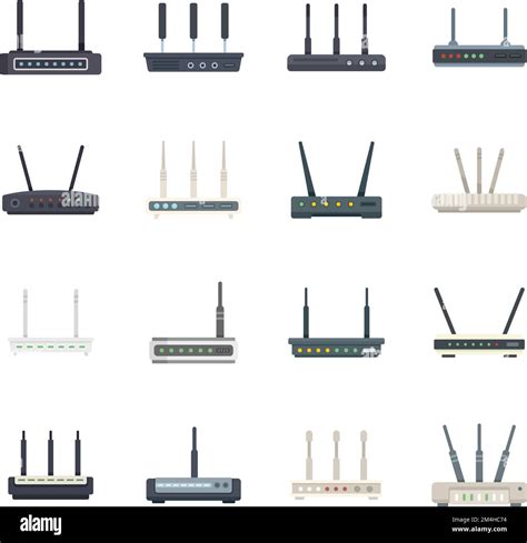 Modem Icons Set Flat Vector Internet Router Lan Port Access Isolated