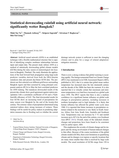 Pdf Statistical Downscaling Rainfall Using Artificial Neural Network