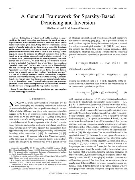 pdf a general framework for sparsity based denoising and inversion