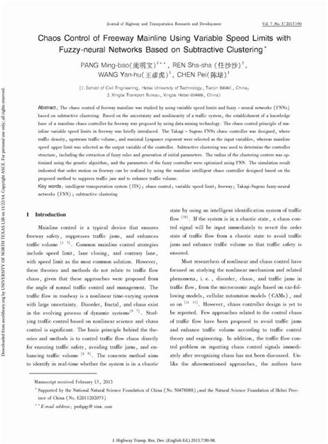Pdf Chaos Control Of Freeway Mainline Using Variable Speed Limits With Fuzzy Neural Networks