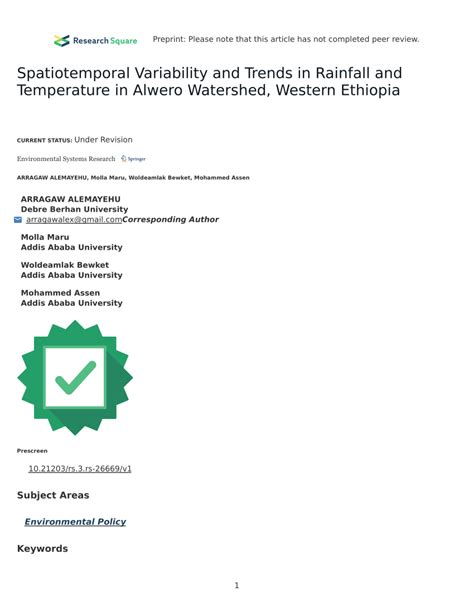 Pdf Spatiotemporal Variability And Trends In Rainfall And Temperature