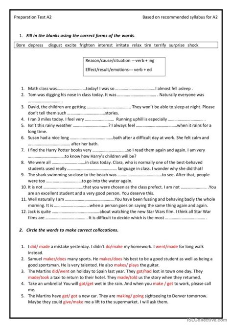 A2 Preparation Test General Grammar… English Esl Worksheets Pdf And Doc