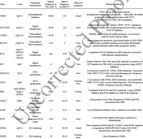 Common Gene Mutations In AML MDS And Their Clinical Significance Download Table