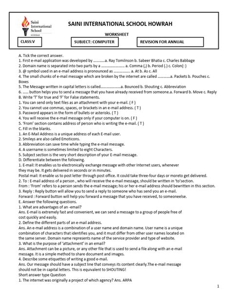 Class 5 Annual Computer Revision Pdf Scratch Programming Language Email Address