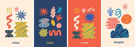 손으로 그린 순진하고 기괴한 추상 기하학적 포스터 전단지 및 배너 현대 현대 인물 다양한 유기적 모양 및 낙서 개체 벡터 그래픽