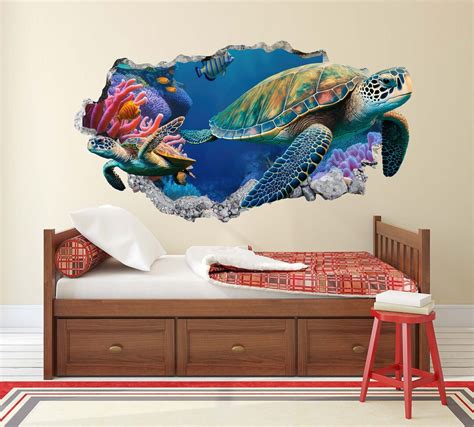 Sea Turtle 3d Wall Decal Art Decor Sticker Ocean Turtle Wall Sticker