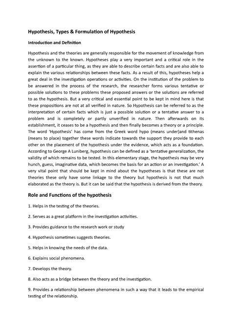 Hypothesis Types And Formulation Of Hypothesis Hypothesis Types