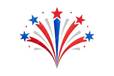 Red White And Blue Fireworks Display On White Clip Art Illustration