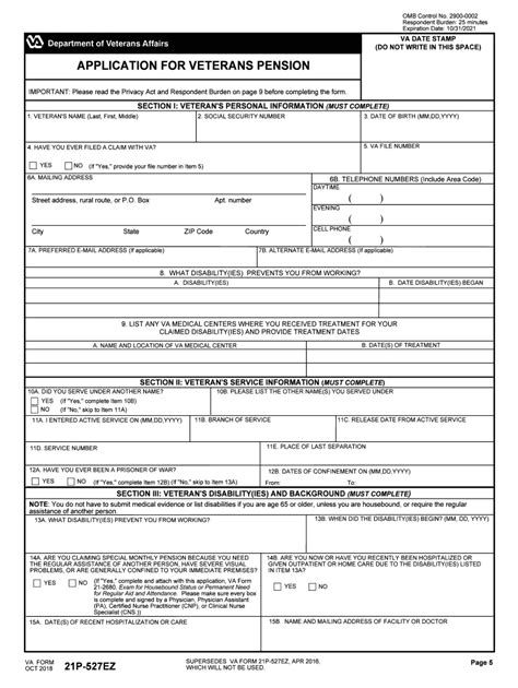 Veterans Pension Benefits Application Blank Fillable Template Fill