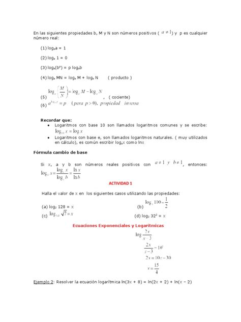 Propiedades De Los Logarítmos Noveno Pdf Logaritmo Combinatoria