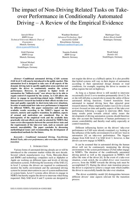 Pdf The Impact Of Non Driving Related Tasks On Take Over Performance In Conditionally