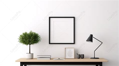미니멀리스트 작업 공간의 3d 렌더링 흰색 벽 및 빈 프레임 모형 리스 배경 작업 3d 배경 사무용 책상 배경 이미지 Hd 리스 작업 3d 사무용 책상 배경 사진