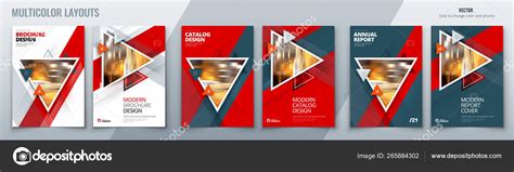 삼각형이있는 브로셔 템플릿 레이아웃 디자인 기업 비즈니스 연례 보고서 카탈로그 잡지 전단지 모형 삼각형 모양의 창조적 인 현대 밝은 개념 스톡 벡터