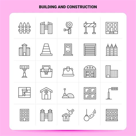 Outline 25 Building And Construction Icon Set Vector Line Style Design Black Icons Set Linear