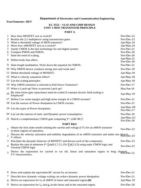 Vlsi Question Bank Pdf Logic Gate Cmos