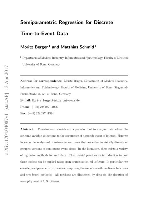 Pdf Semiparametric Regression For Discrete Time To Event Data