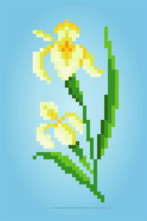 8 Bit Pixel Lily Flower Yellow Flowers For Cross Stitch Patterns In