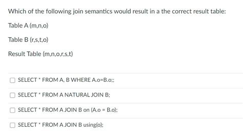Solved Which Of The Following Join Semantics Would Result In