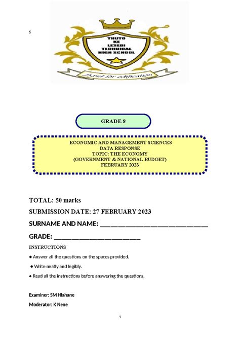 Ems Grade 8 Data Response Term 1 2023 Memo S Total 50 Marks
