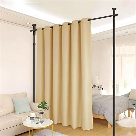 Paravan Separator De Cameră Reglabil Fara Perdea Cadru Metalic Negru Montaj Fără Găuri