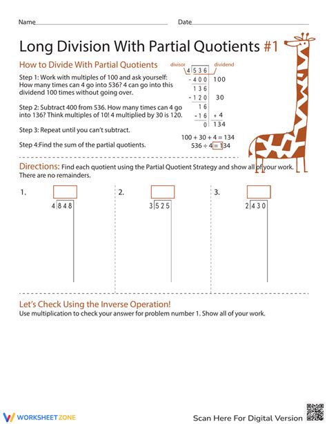 Long Division With Partial Quotients 1 Worksheet