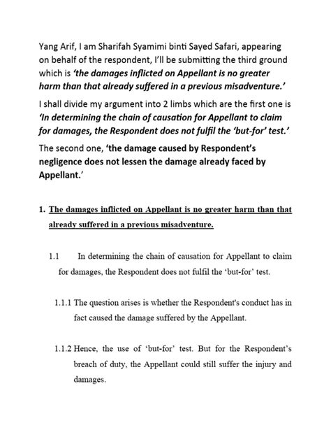 Moot Script Pdf Negligence Causation Law