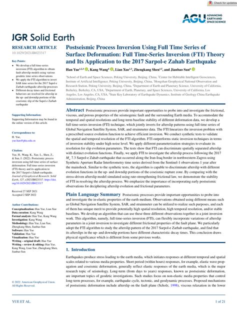 Pdf Postseismic Process Inversion Using Full Time Series Of Surface Deformation Full Time