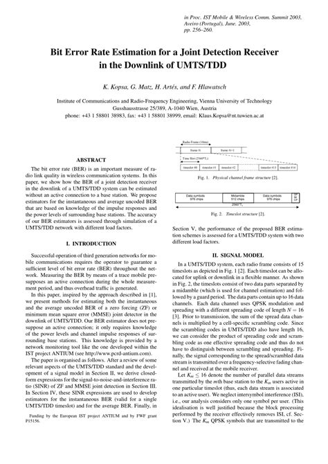 Pdf Bit Error Rate Estimation For A Joint Detection Receiver In The